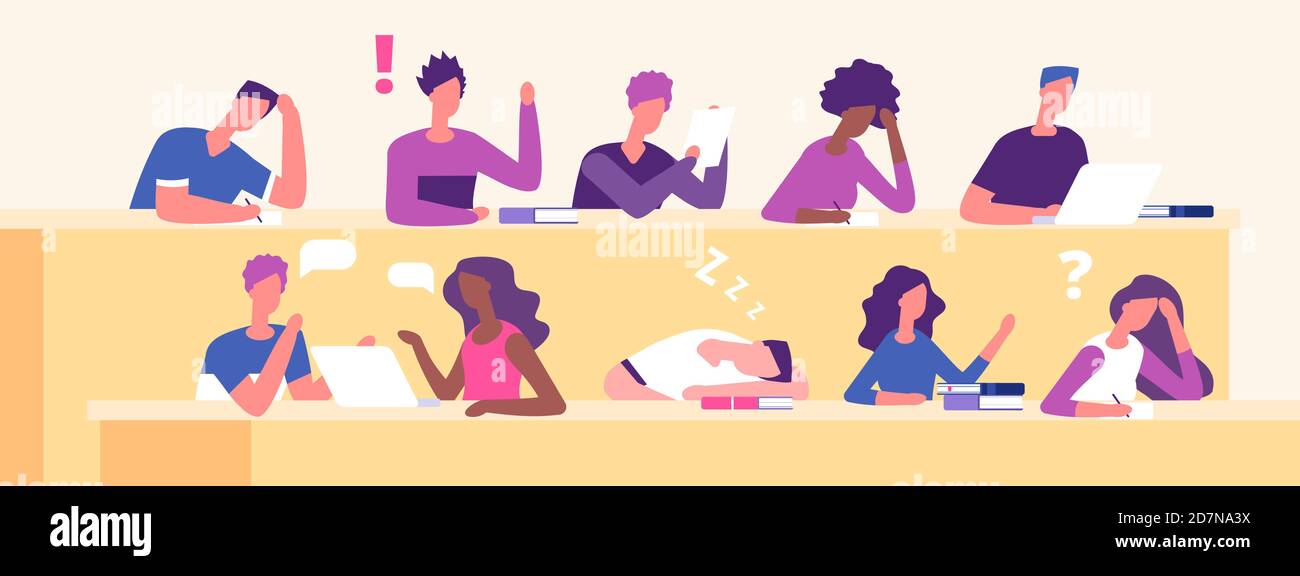 Students at lecture. Lecture hall, examination time, education vector ...