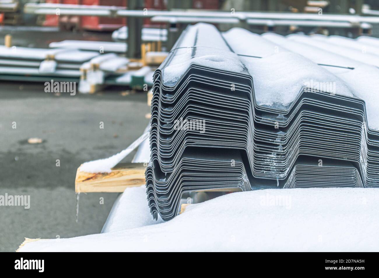 stack of corrugated metal roofing outside in winter Stock Photo - Alamy