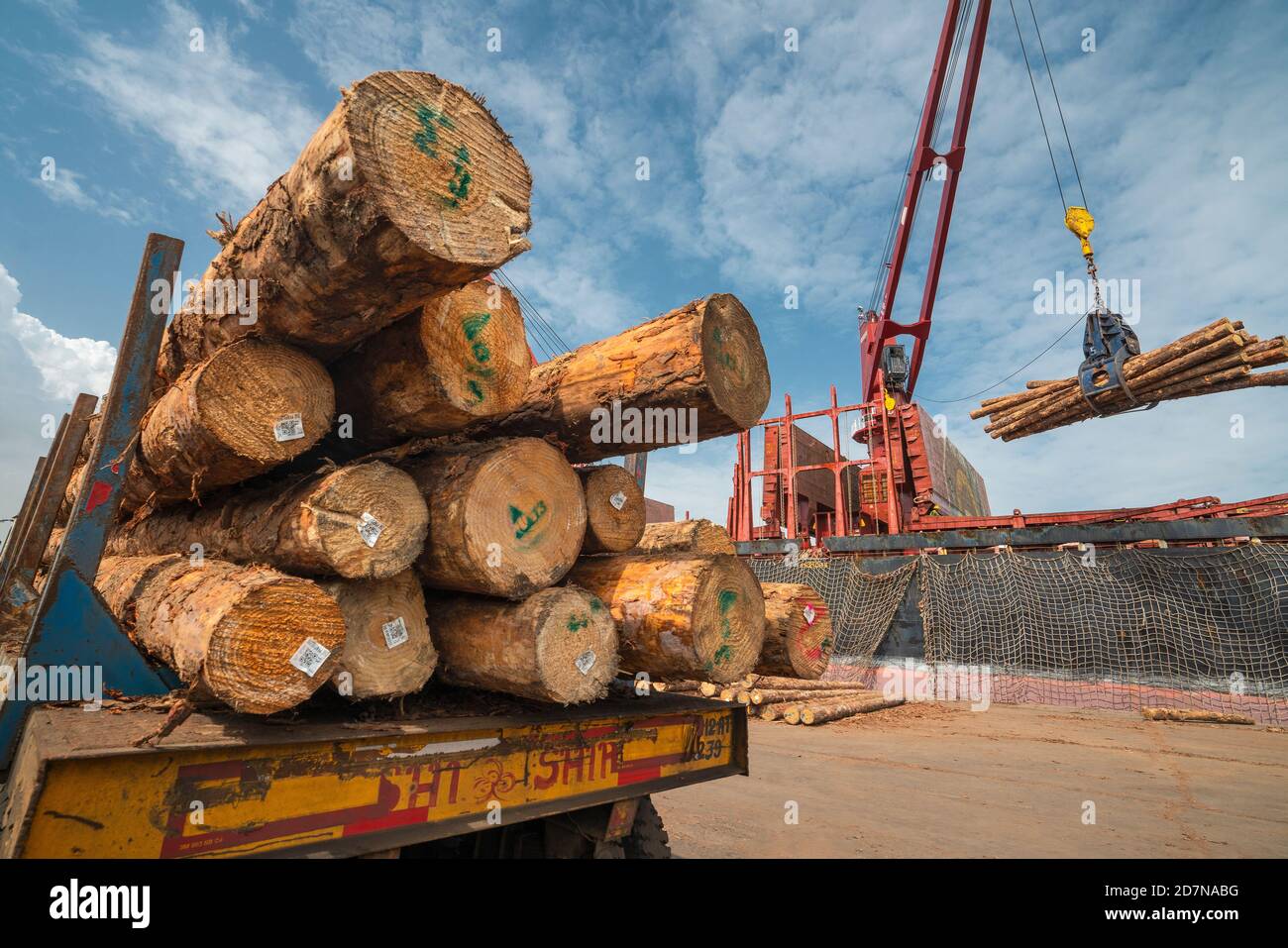 Kandla,20 August, 2019: Wide angle view of trailer truck loaded with ...