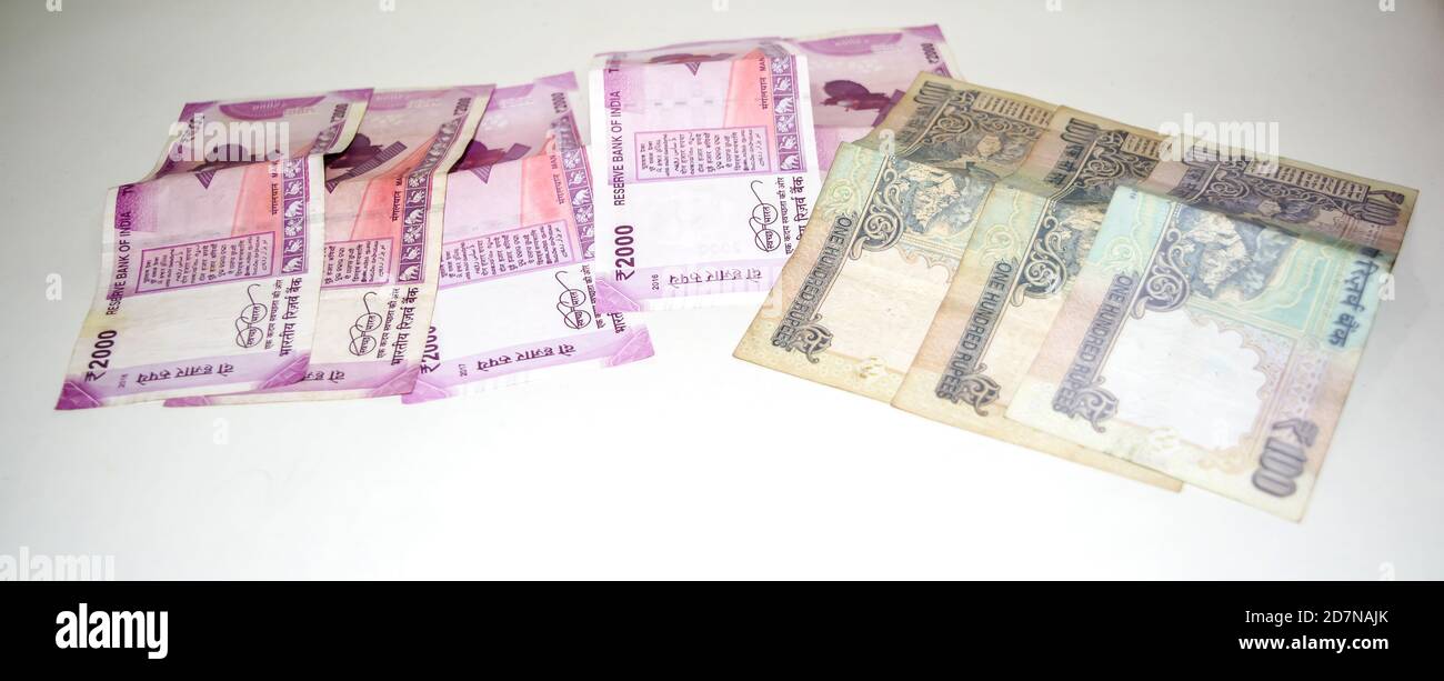 Indian paper currency notes or money on isolate white background. new ...