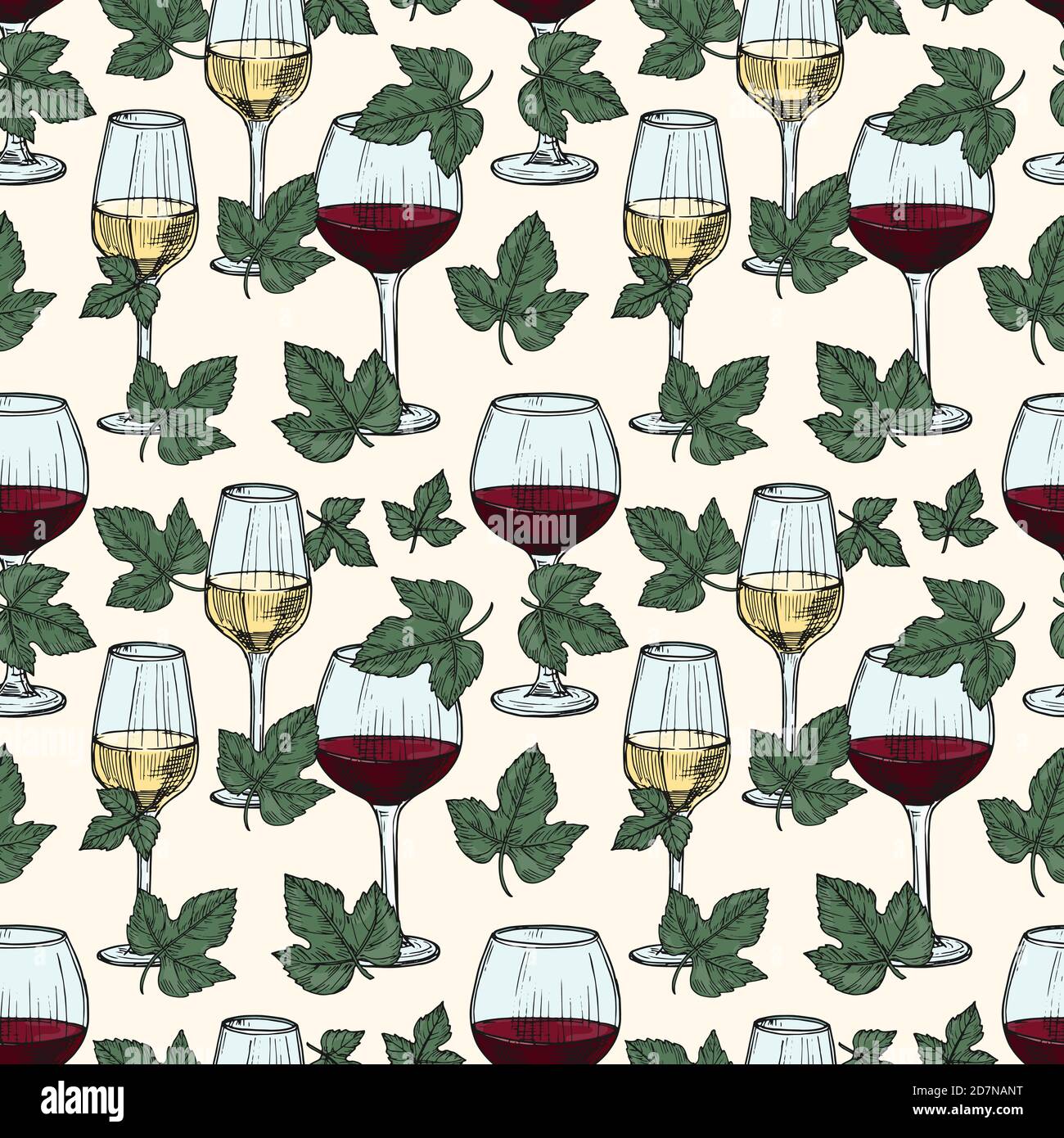 Vector white and red wine, grape vine leaves seamless pattern ...