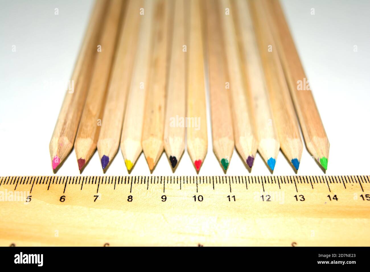 Hexagon Shaped Pencil color and wooden Ruler on isolate white ...