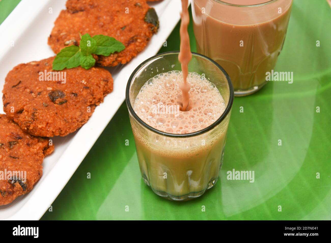 Top view of Indian Masala Chai or traditional beverage with tea, milk ...