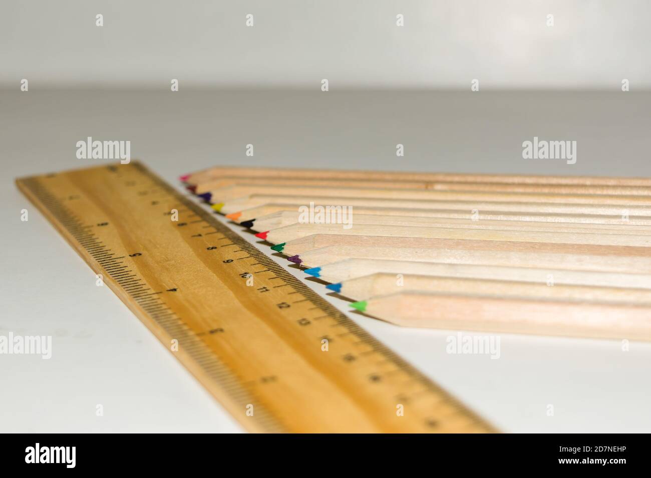 Hexagon Shaped Pencil color and wooden Ruler on isolate white ...