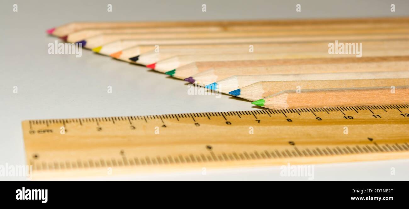 Hexagon Shaped Pencil color and wooden Ruler on isolate white ...