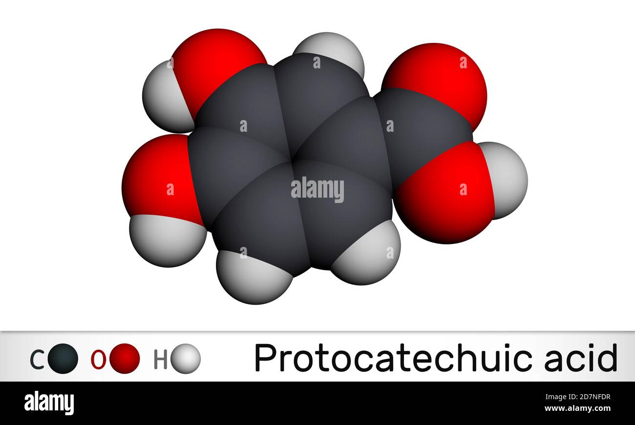 Protocatechuic acid, PCA molecule. It is 3,4-dihydroxybenzoic, phenolic ...