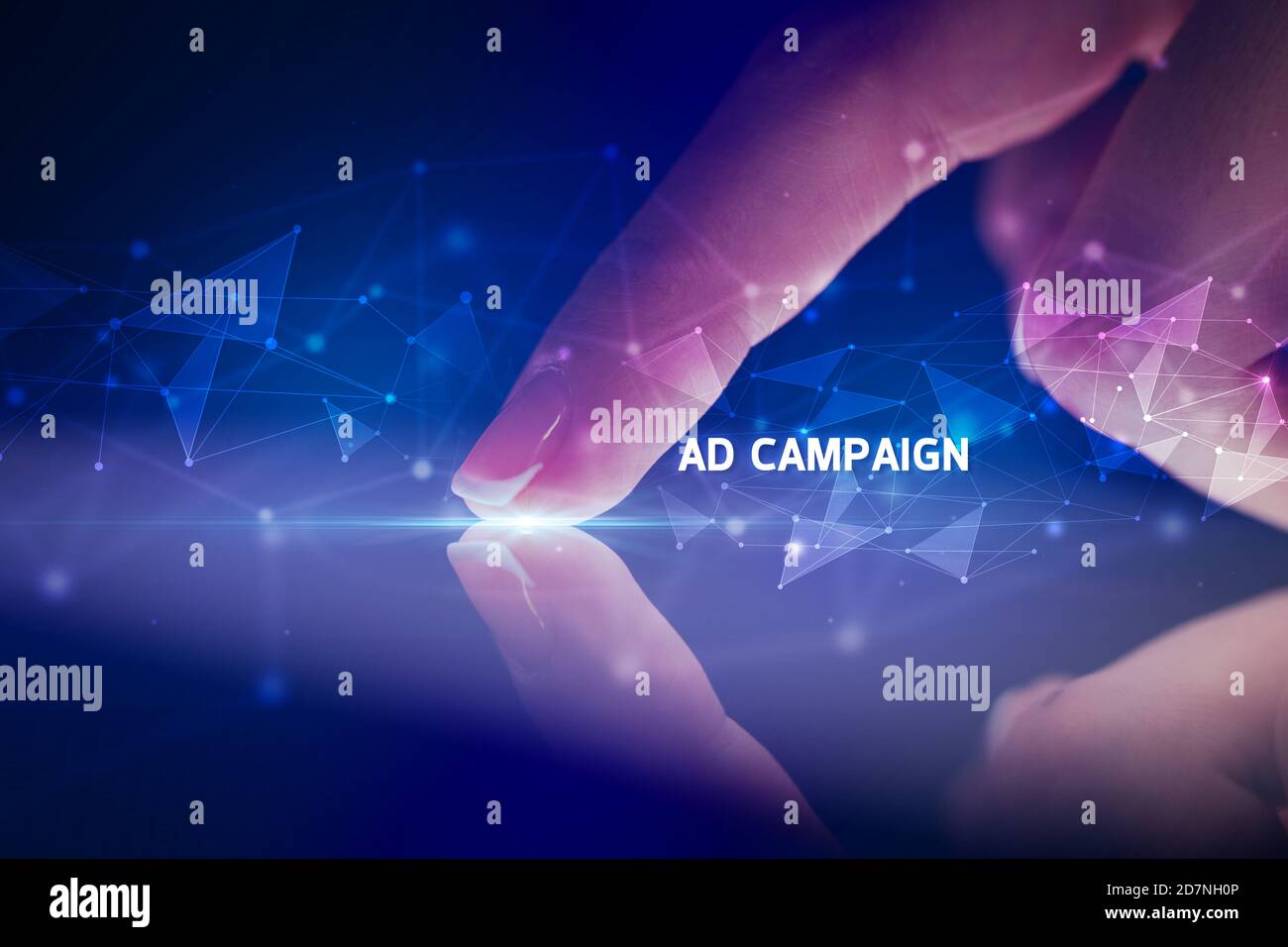 Finger touching tablet with AD CAMPAIGN inscription, business concept ...