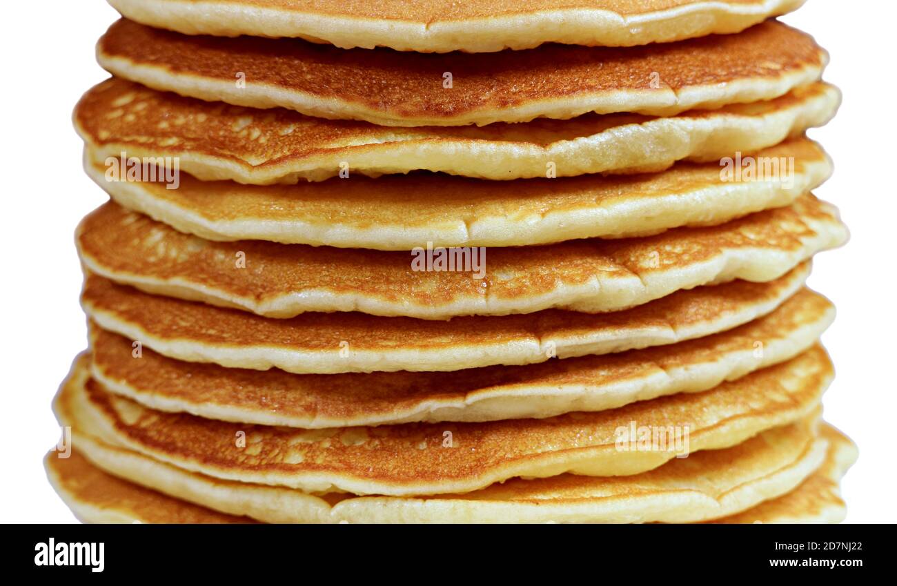 Closeup a stack of tasty homemade plain pancakes for background or ...