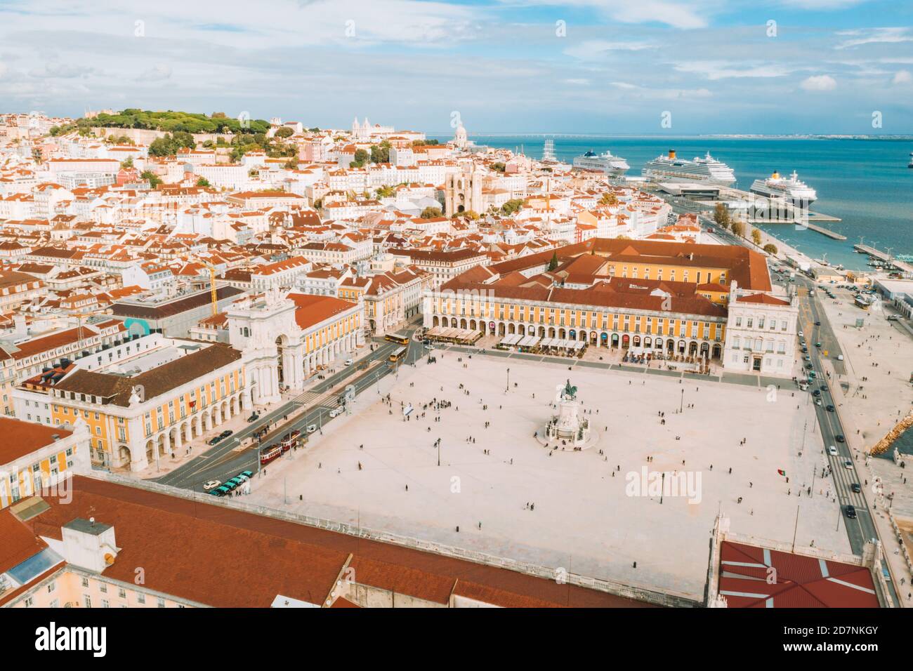 Aerial view of the famous Praca do Comercio (Commerce Square) in Lisbon ...
