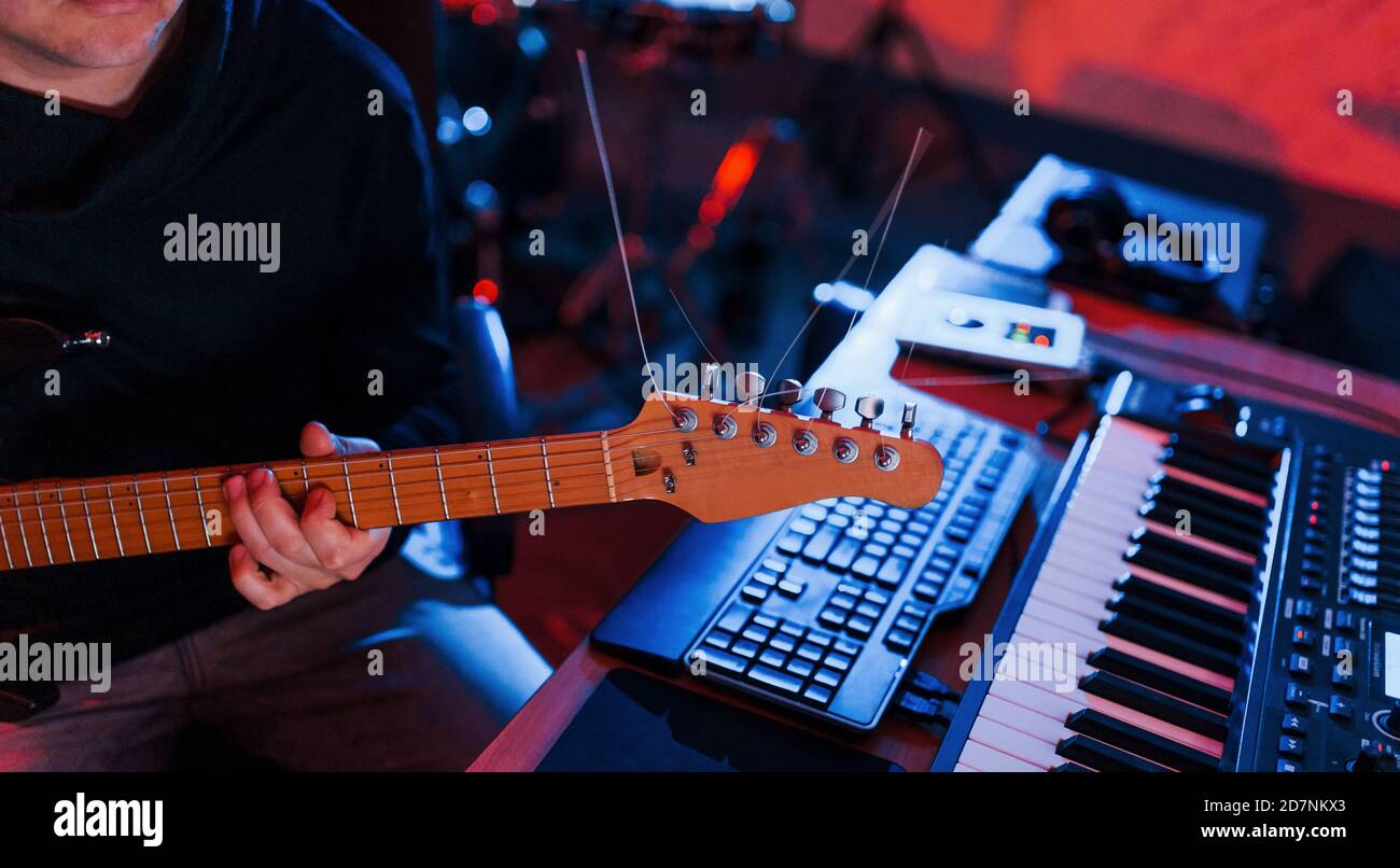 Guitar player have recording session indoors in the studio Stock Photo ...