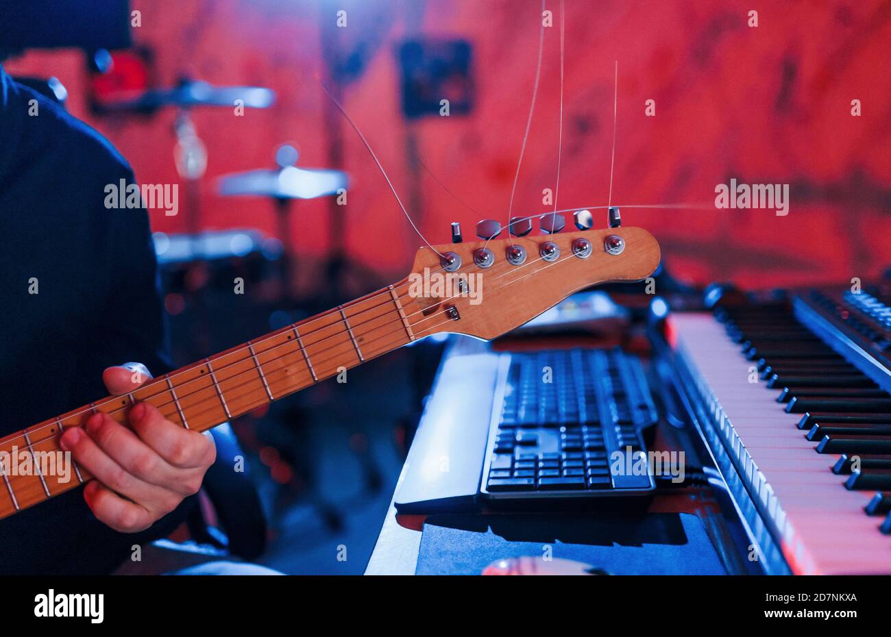 Guitar player have recording session indoors in the studio Stock Photo ...