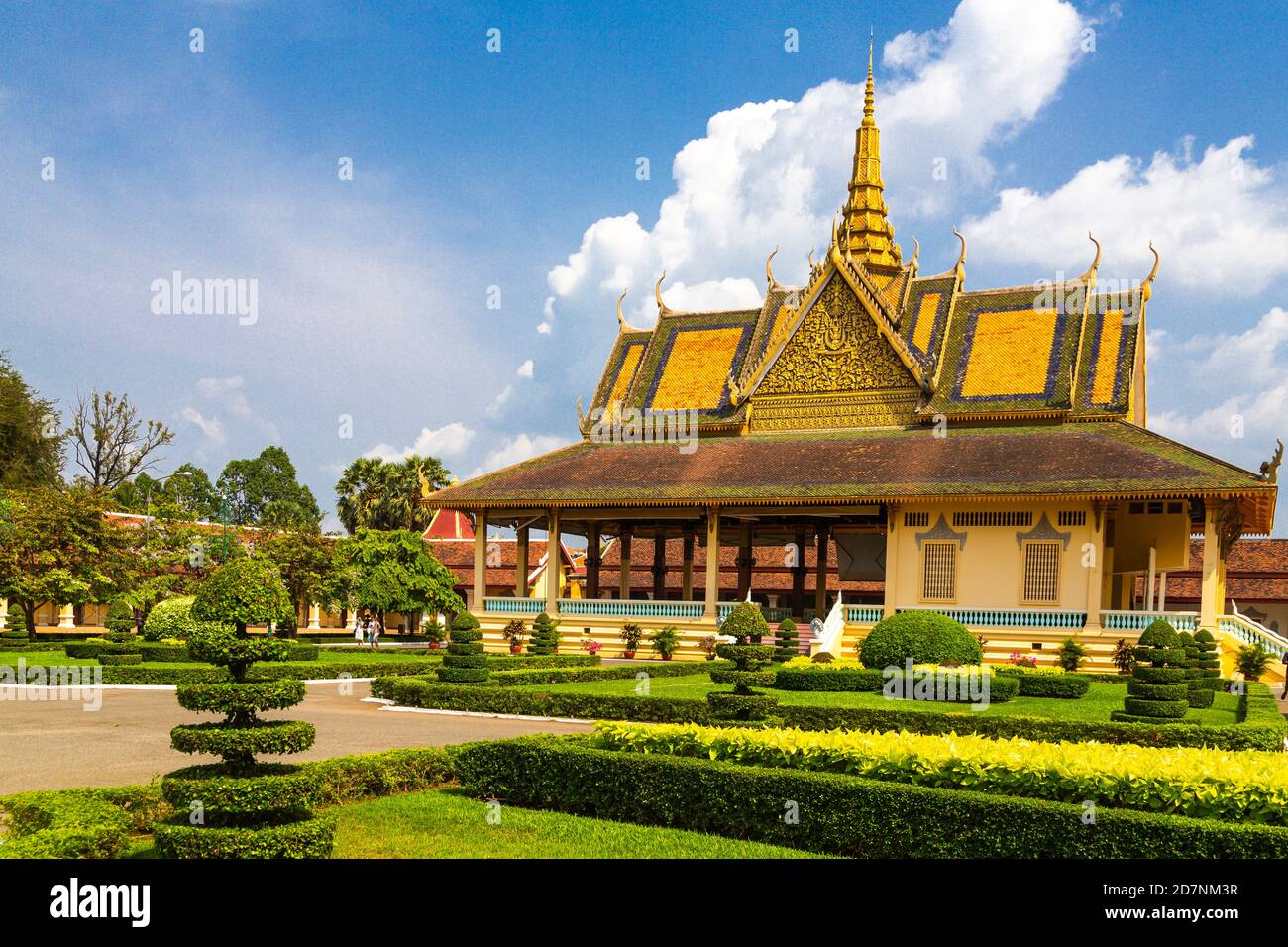 The Royal Palace complex of pagoda architecture buildings in Phnom Penh ...