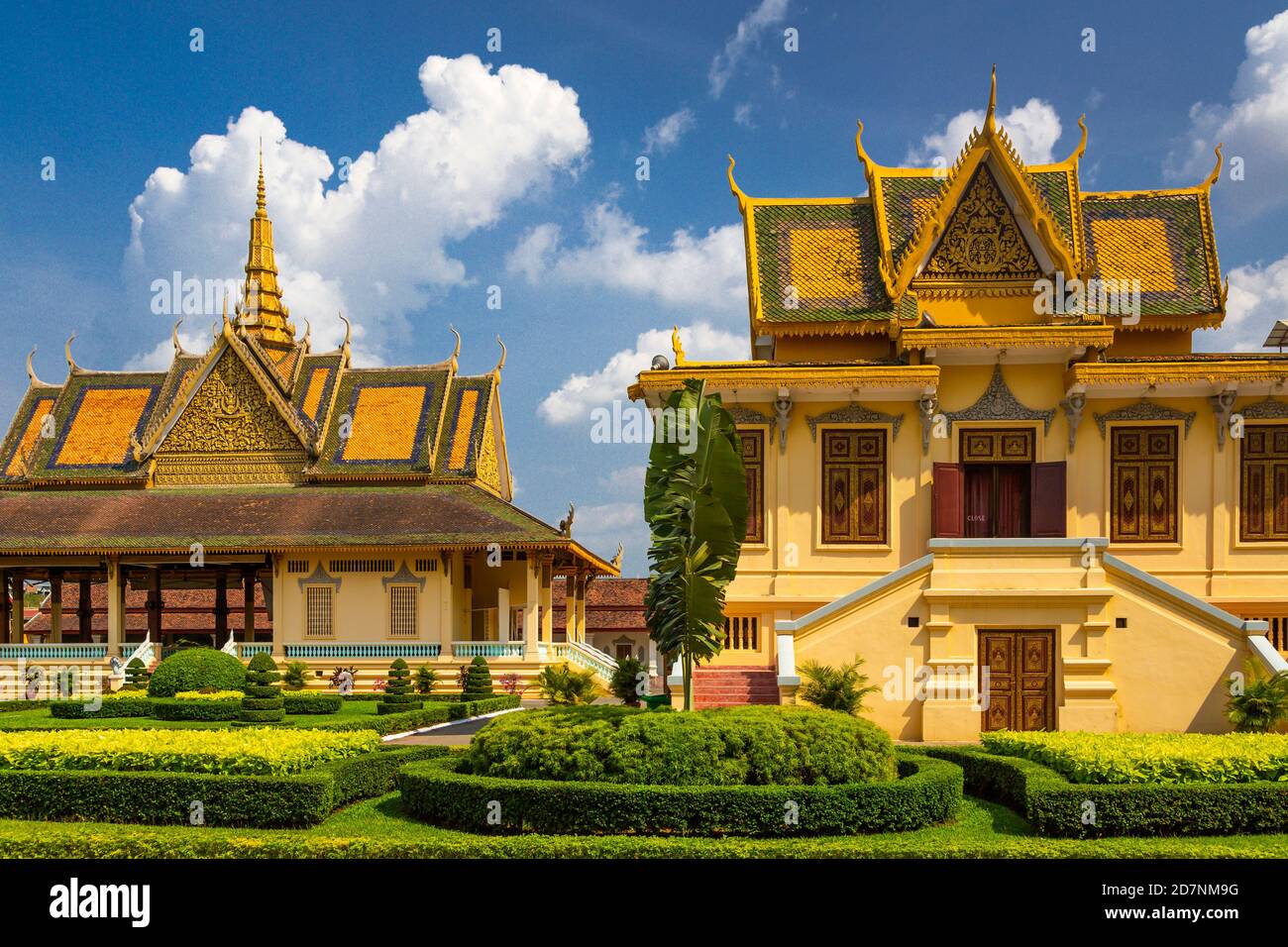 The Royal Palace complex of pagoda architecture buildings in Phnom Penh ...