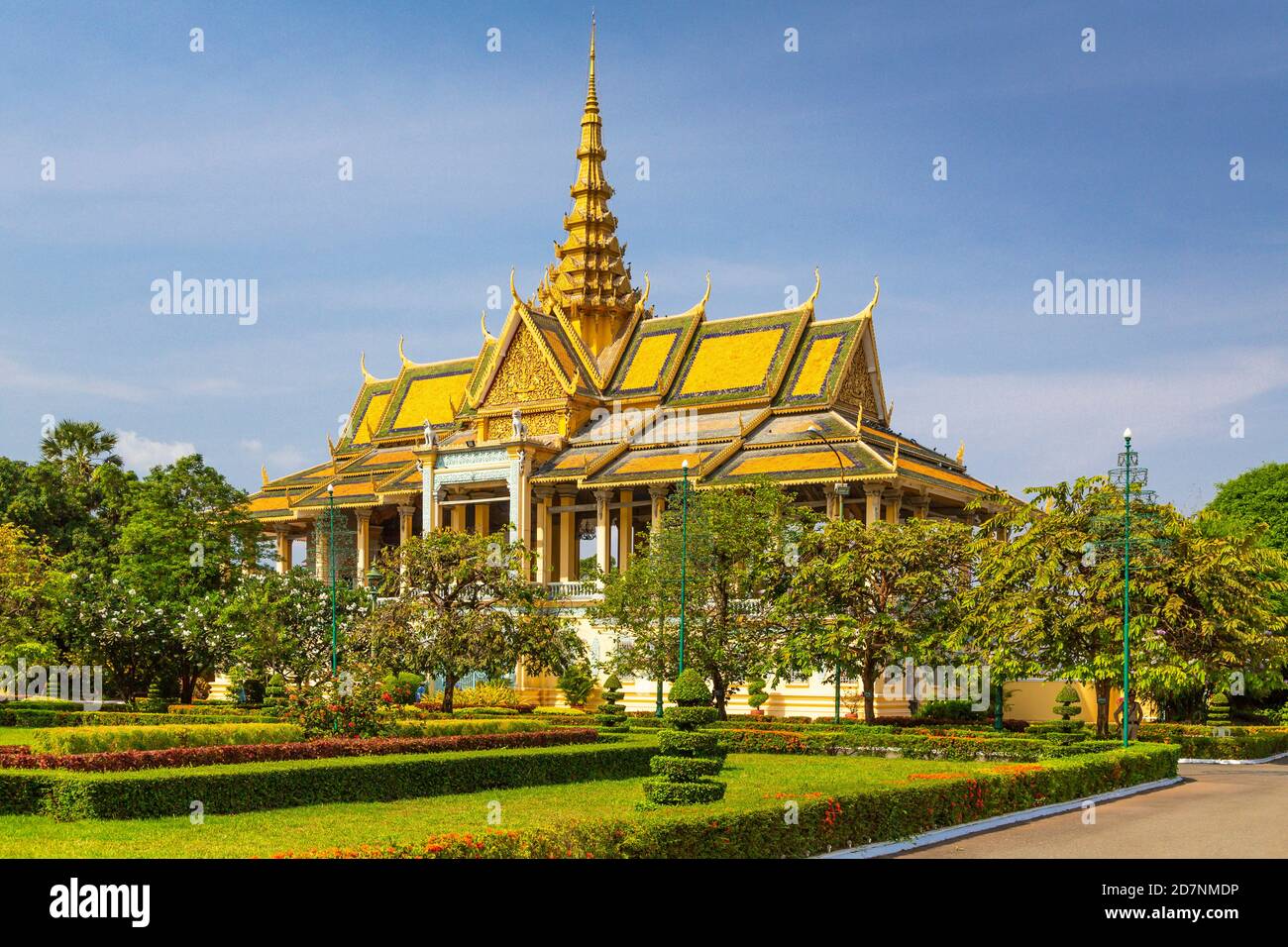 The Royal Palace complex of pagoda architecture buildings in Phnom Penh ...