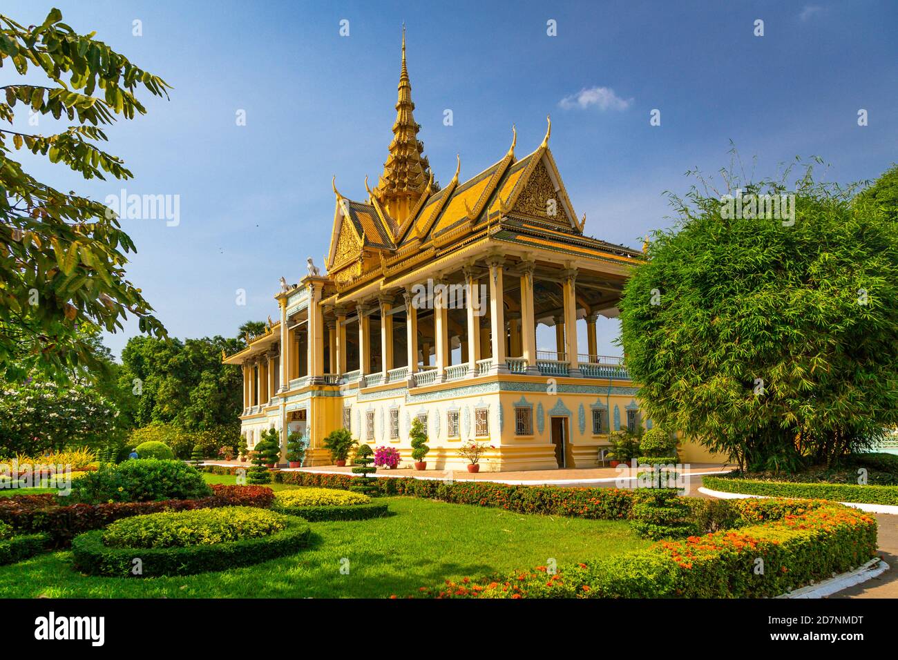 The Royal Palace complex of pagoda architecture buildings in Phnom Penh ...