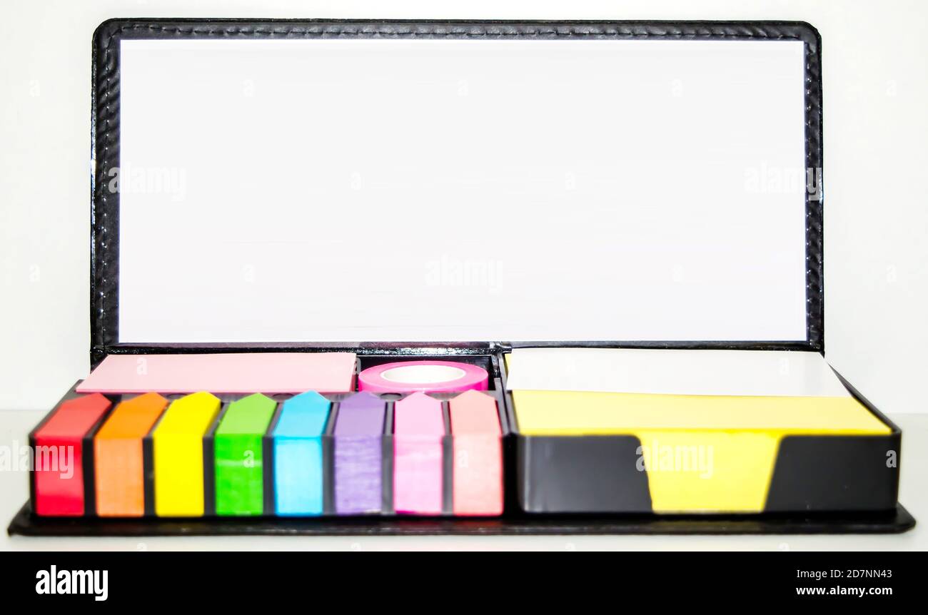 Set of different types of colorful sticky note isolated on white ...