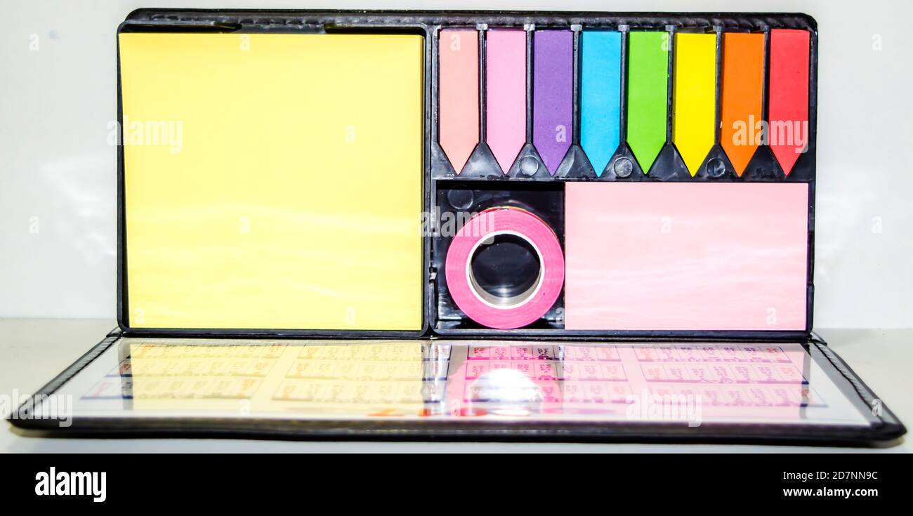 Set of different types of colorful sticky note isolated on white ...