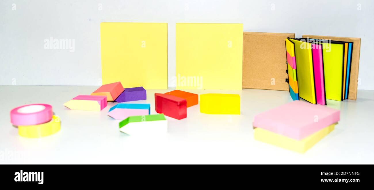Set of different types of colorful sticky note isolated on white ...