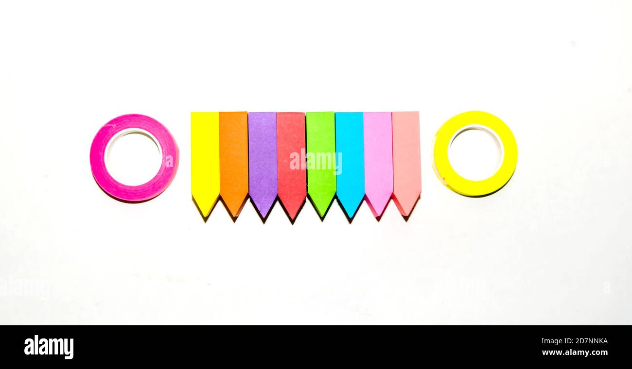 Set of different types of colorful sticky note isolated on white ...
