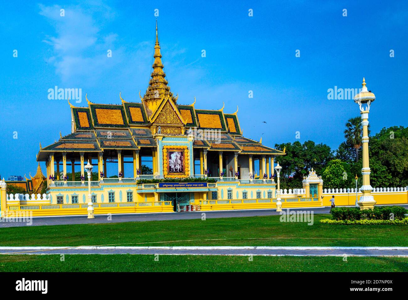 The Royal Palace complex of pagoda architecture buildings in Phnom Penh ...