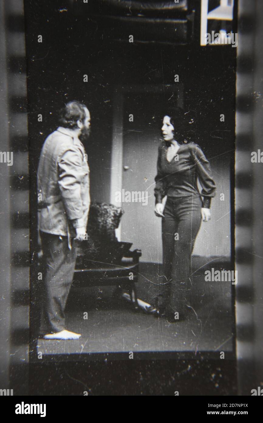 Fine 1970s vintage black and white photography of a stage play acted ...