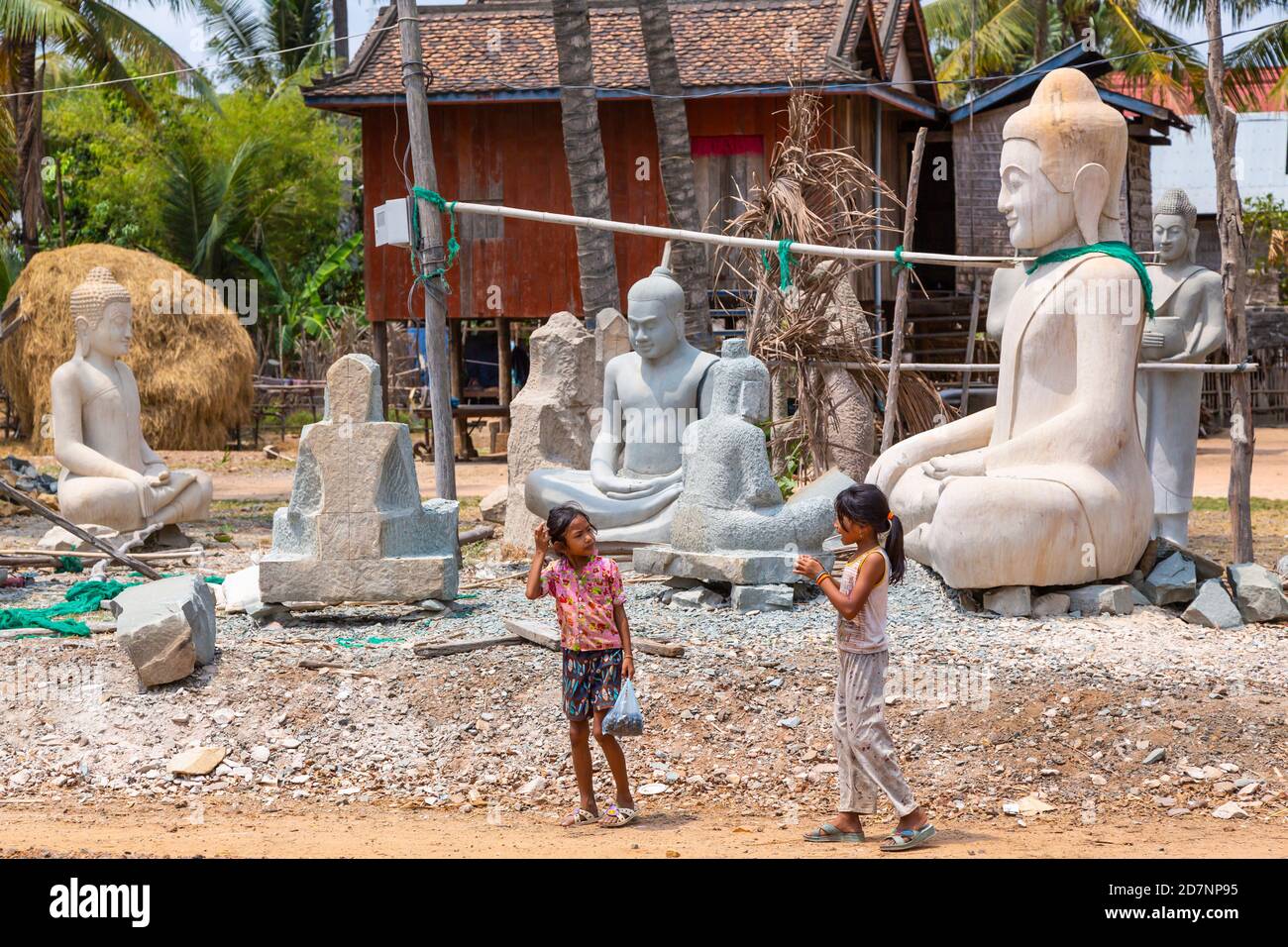 The Santok stone carving village in central Cambodia, Asia Stock Photo ...
