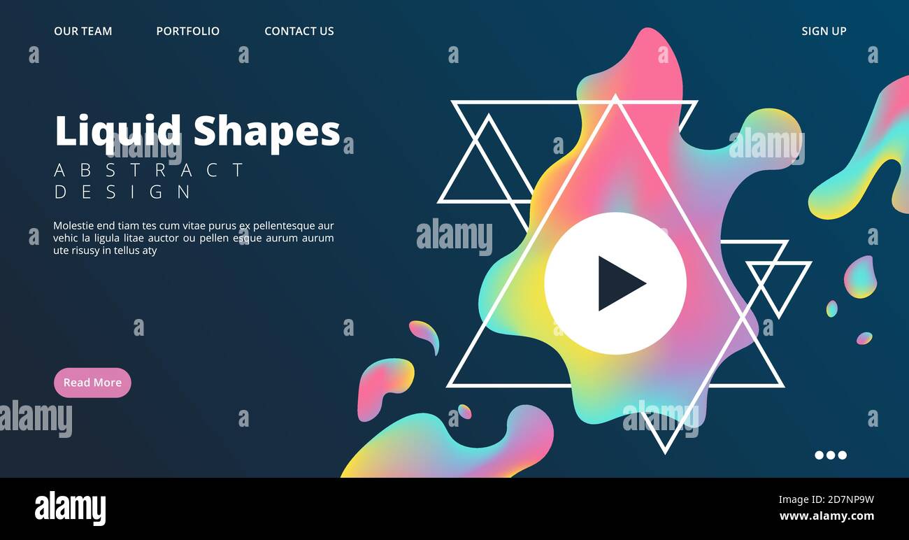 Liquid shapes web page. Colored dynamic style landing page. Vector ...