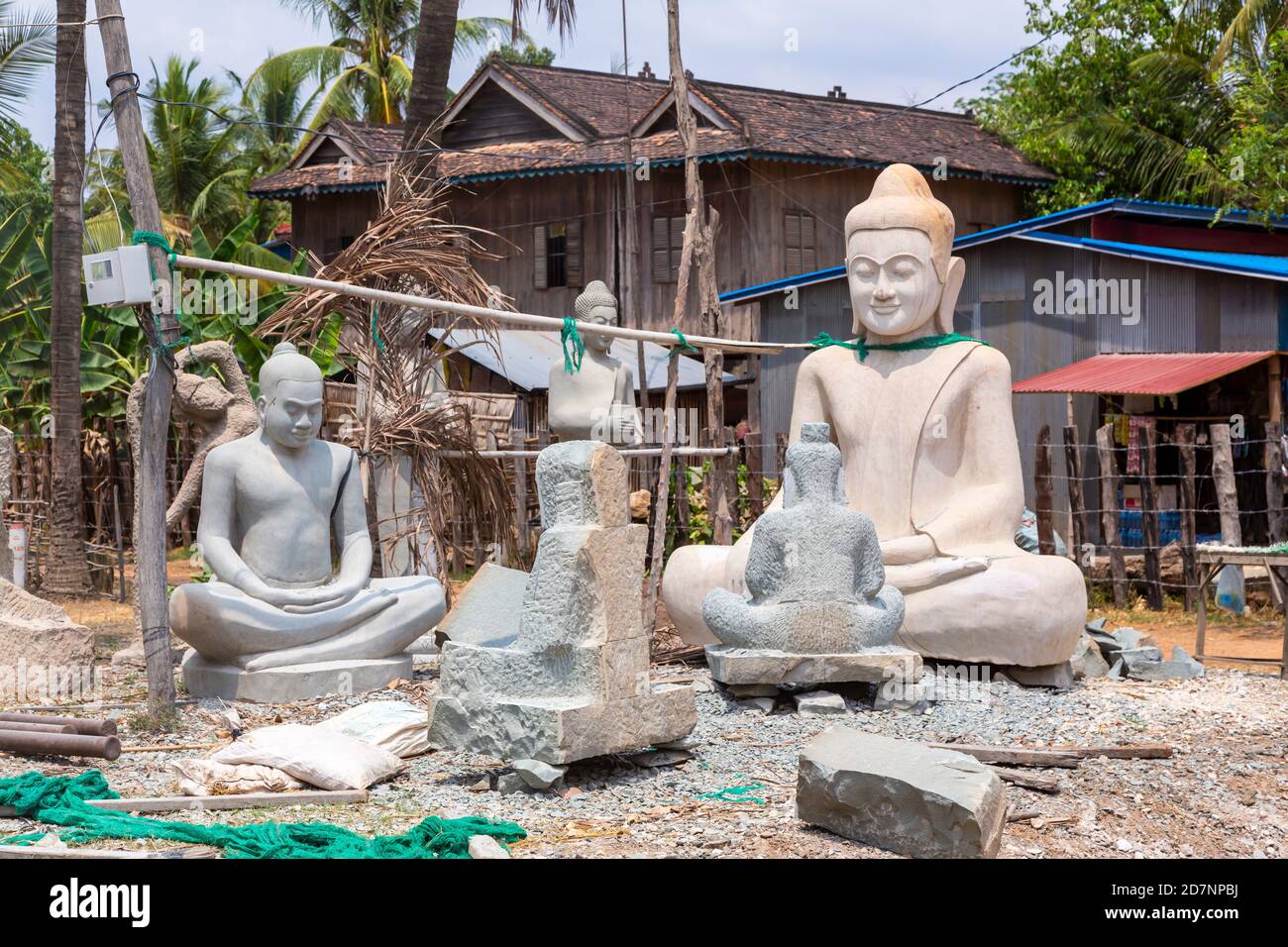 The Santok stone carving village in central Cambodia, Asia Stock Photo ...