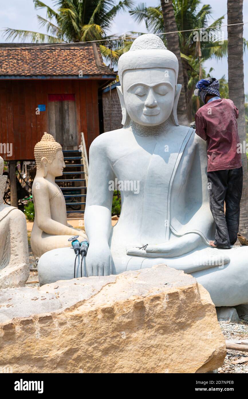 The Santok stone carving village in central Cambodia, Asia Stock Photo ...
