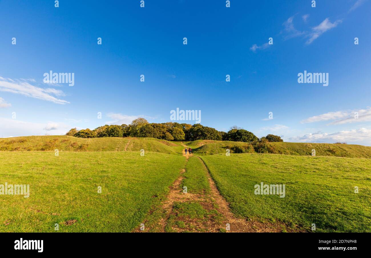 The defensive ramparts and ditches of Badbury Rings Iron Age Hill Fort ...