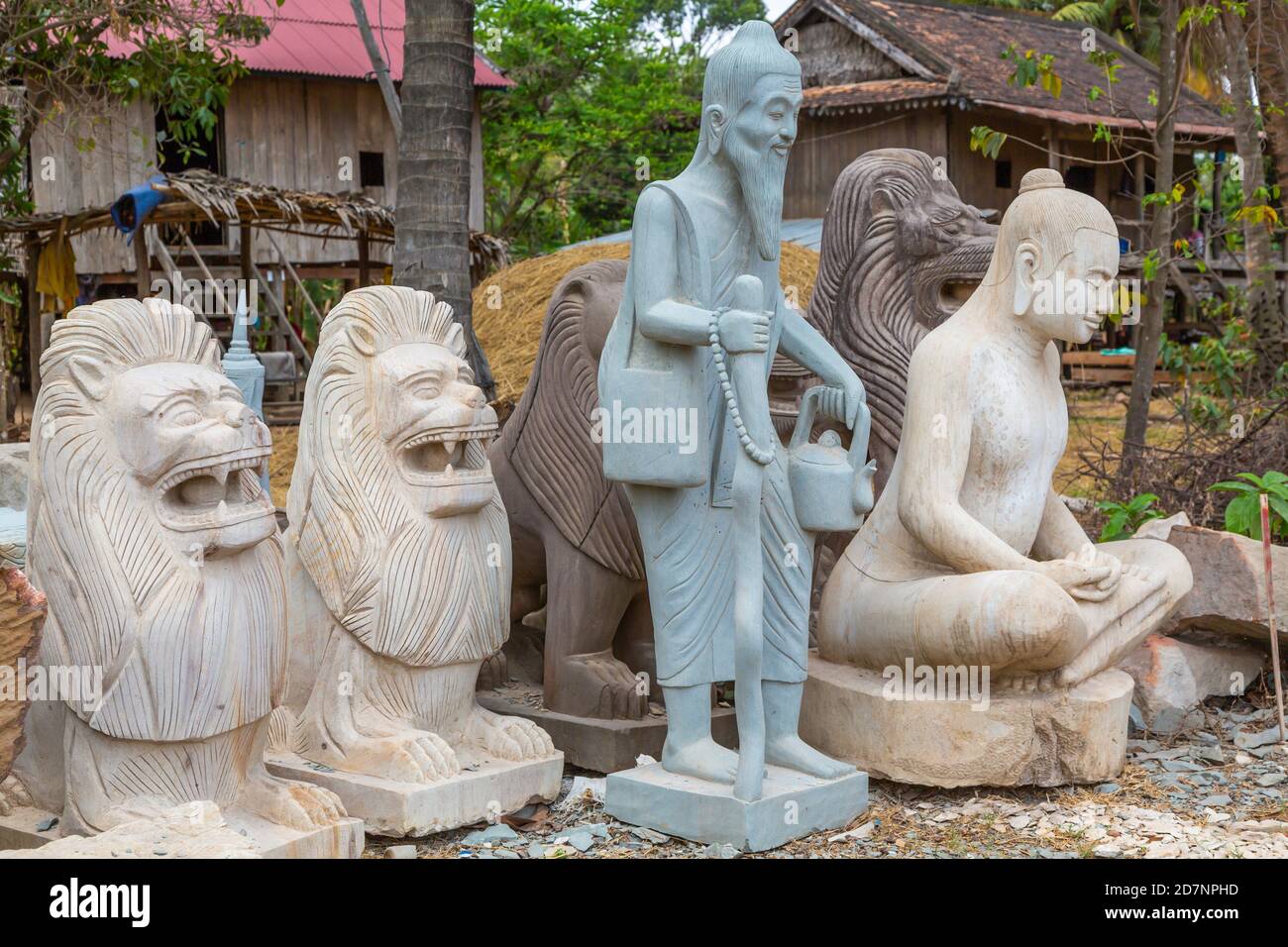 The Santok stone carving village in central Cambodia, Asia Stock Photo ...