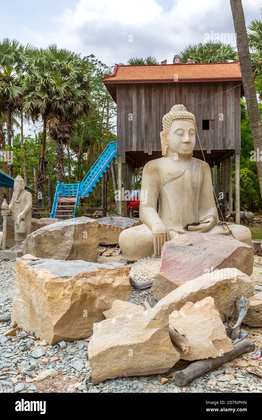 The Santok stone carving village in central Cambodia, Asia Stock Photo ...