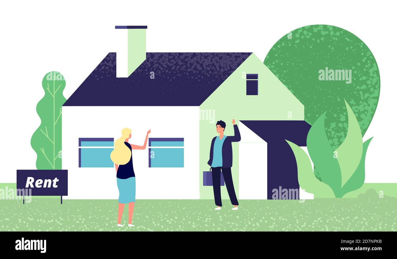 Rental concept. Young woman and real estate agent. Girl rents house ...