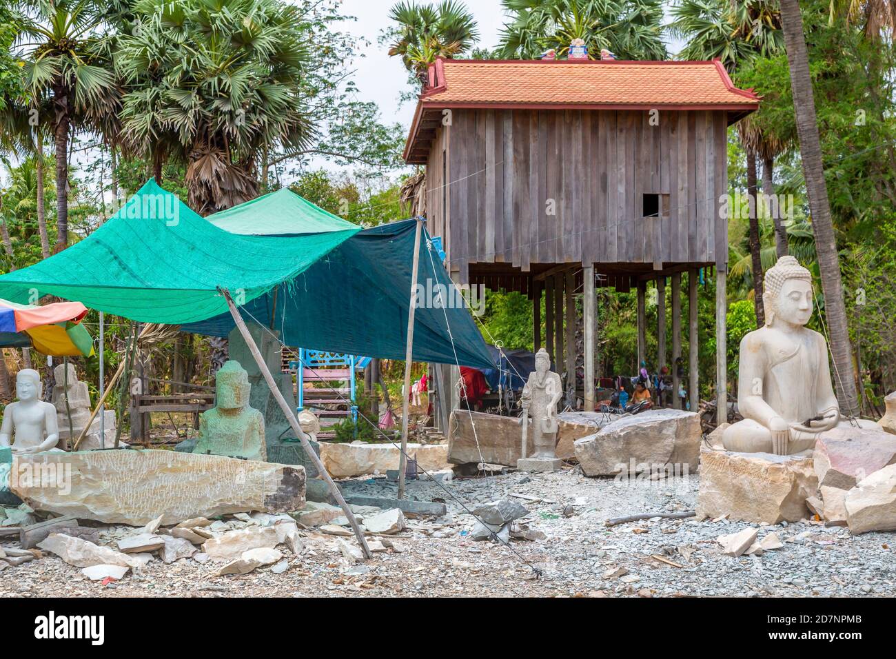 The Santok stone carving village in central Cambodia, Asia Stock Photo ...