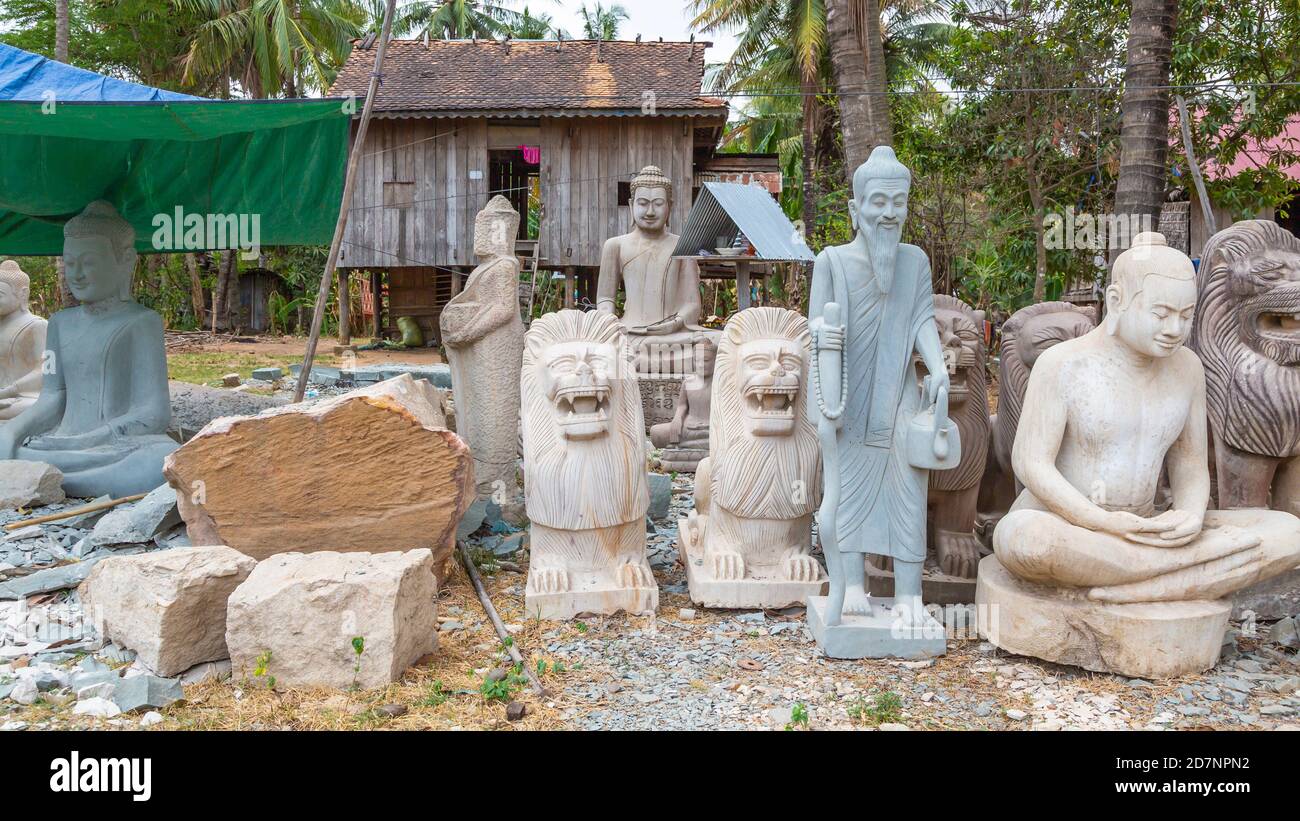 The Santok stone carving village in central Cambodia, Asia Stock Photo ...