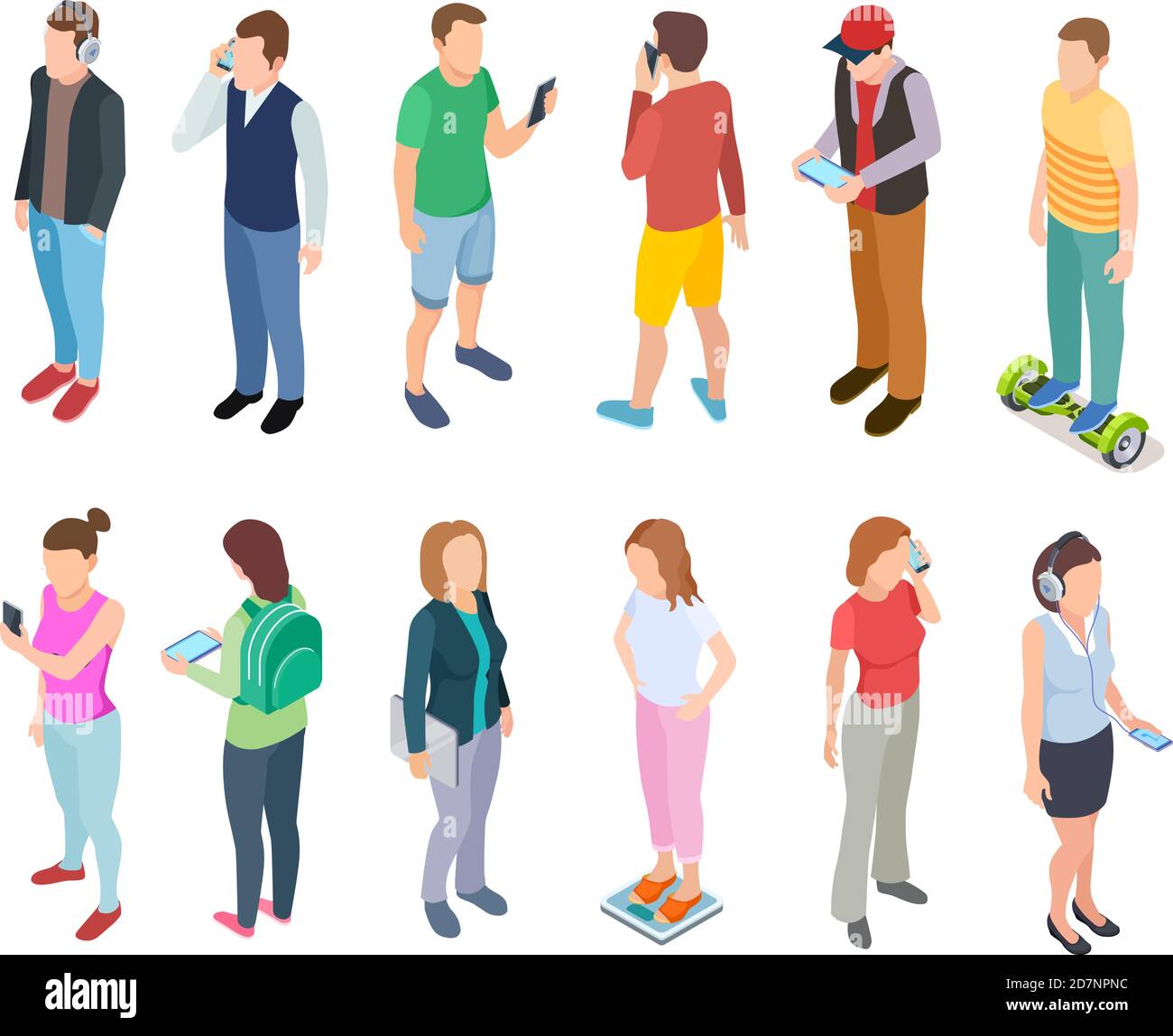 Isometric young people. 3d man speaking smartphone in stylish casual ...