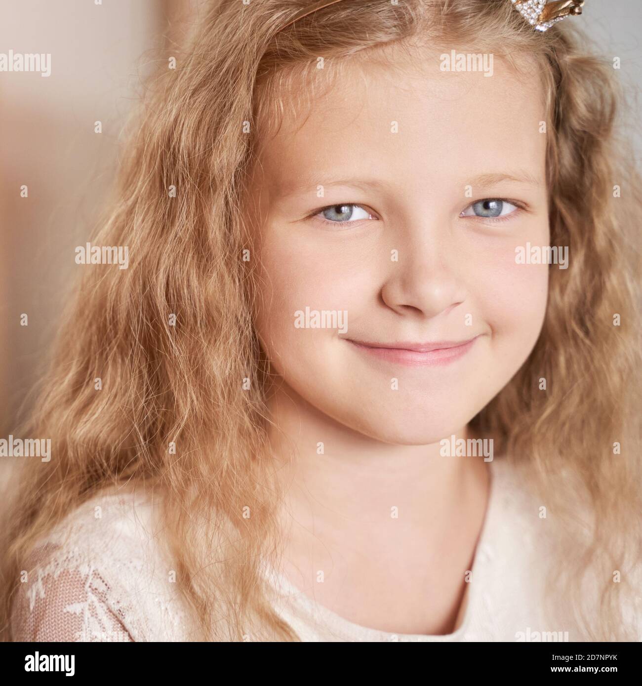 Smiling girl portrait. Little female person. Home Stock Photo - Alamy