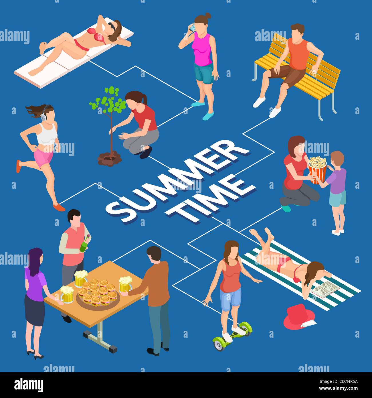 Different summer activity people isometric vector concept. Summer ...