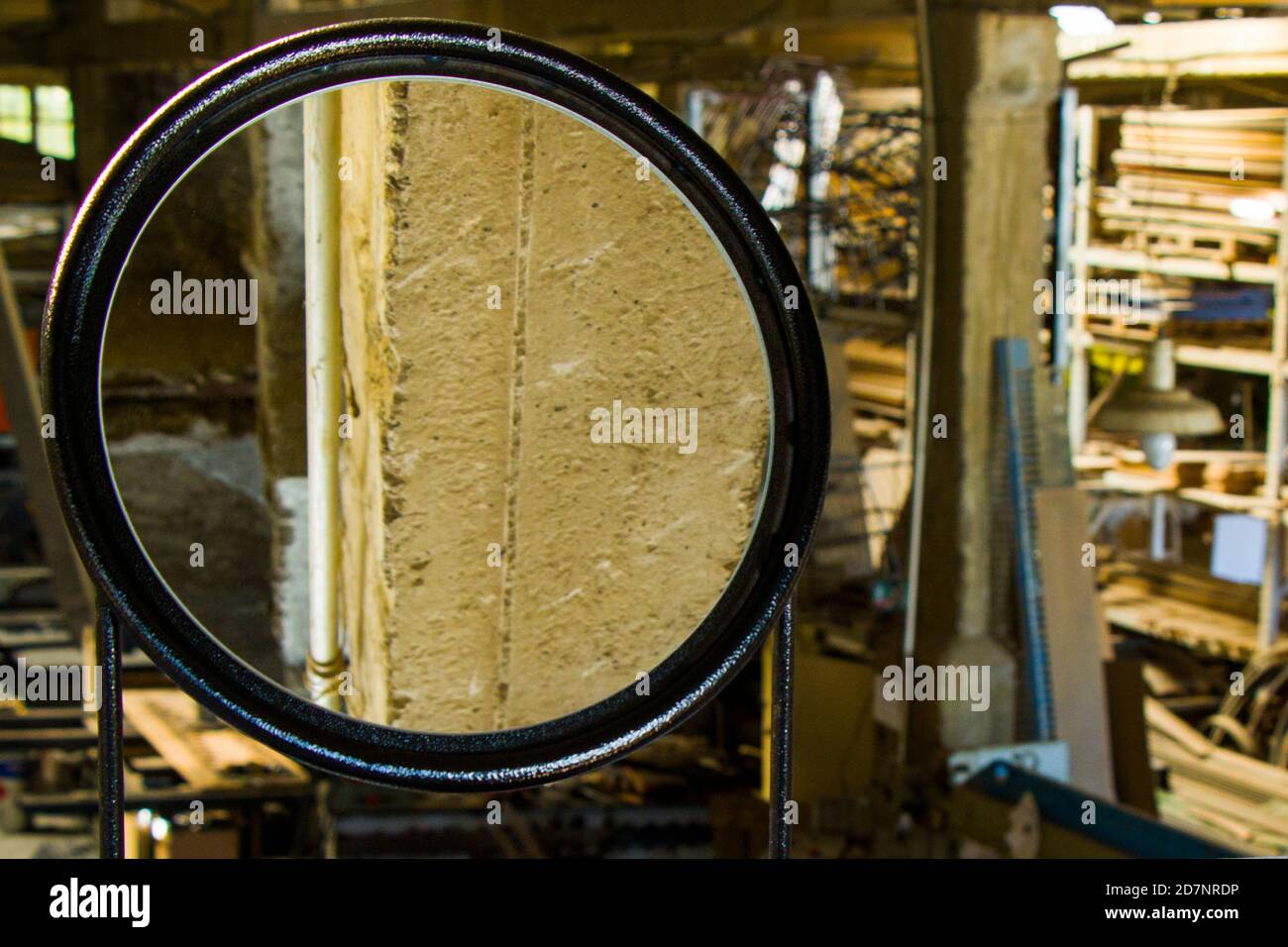Circle metal mirror in the fabric, reflection Stock Photo - Alamy