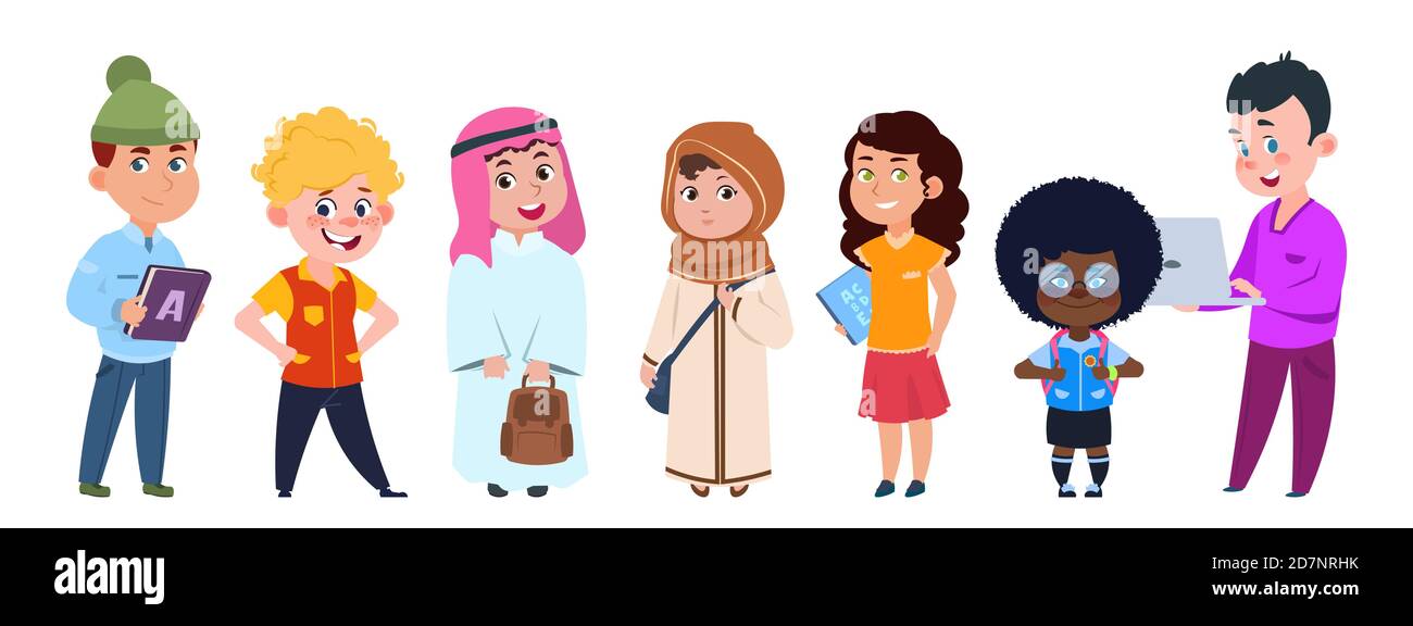 School kids vector. International students cartoon character isolated ...