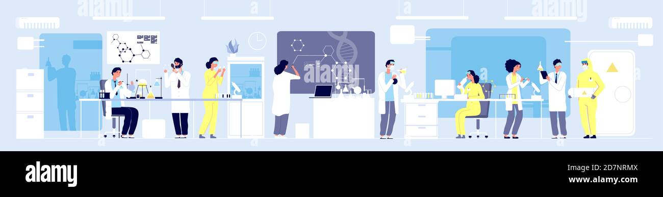 Science researching lab. Professional scientists chemical researchers ...