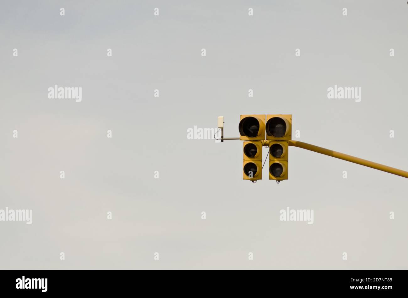 Double traffic light off isolated on a grey background Stock Photo - Alamy