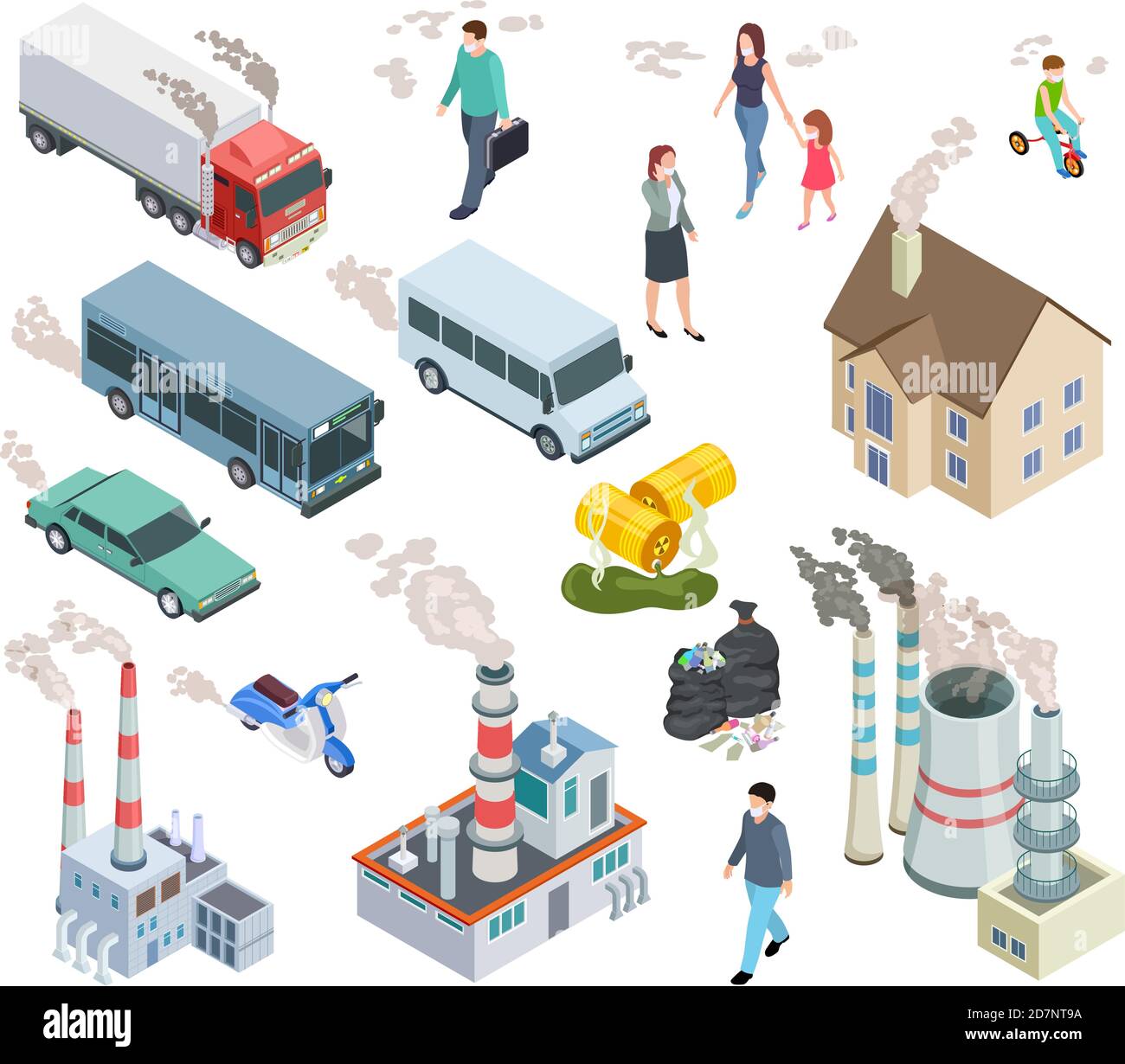 Air pollution. Chemical pollutants vehicle polluted air people acid ...