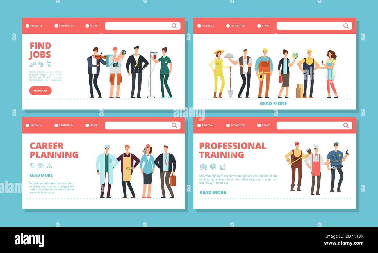 Career landing pages. Find jobs, career planning banners temlpate ...