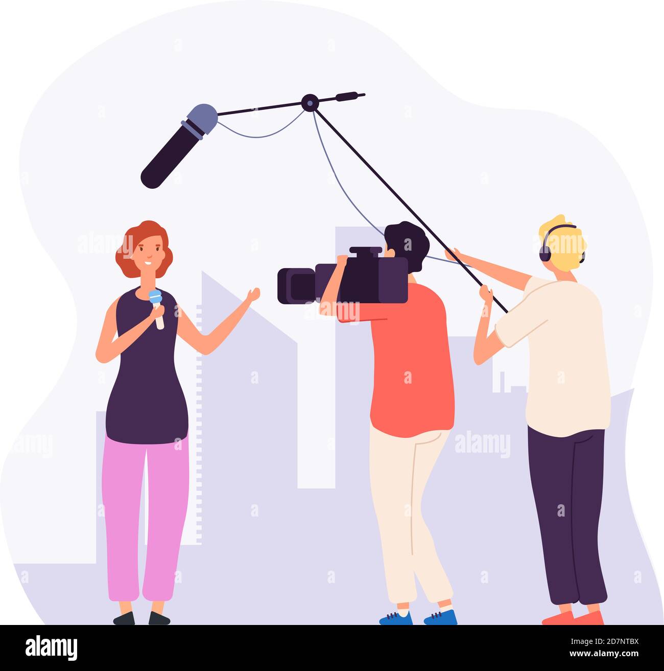 Journalist report. Girl reporter with microphone tv channel ...