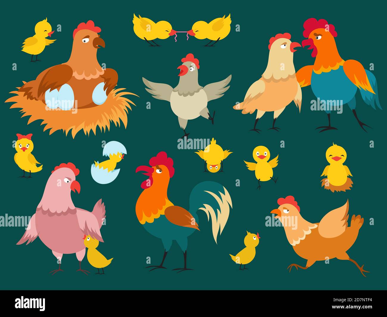 Cute cartoon characters chicken vector of set. Cartoon cute farm bird ...