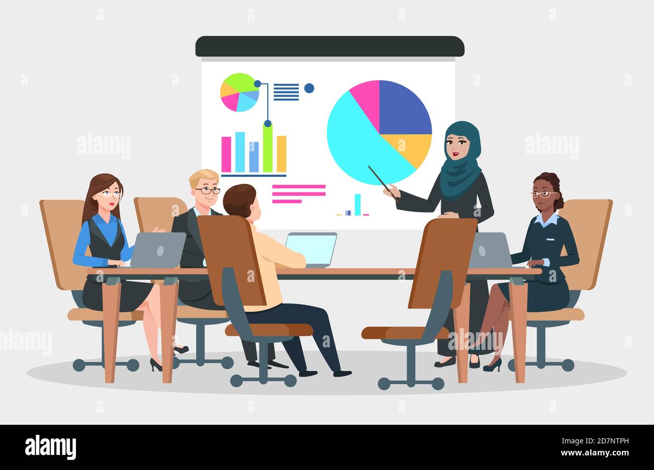 Business meeting vector. Arab businesswoman at project strategy ...