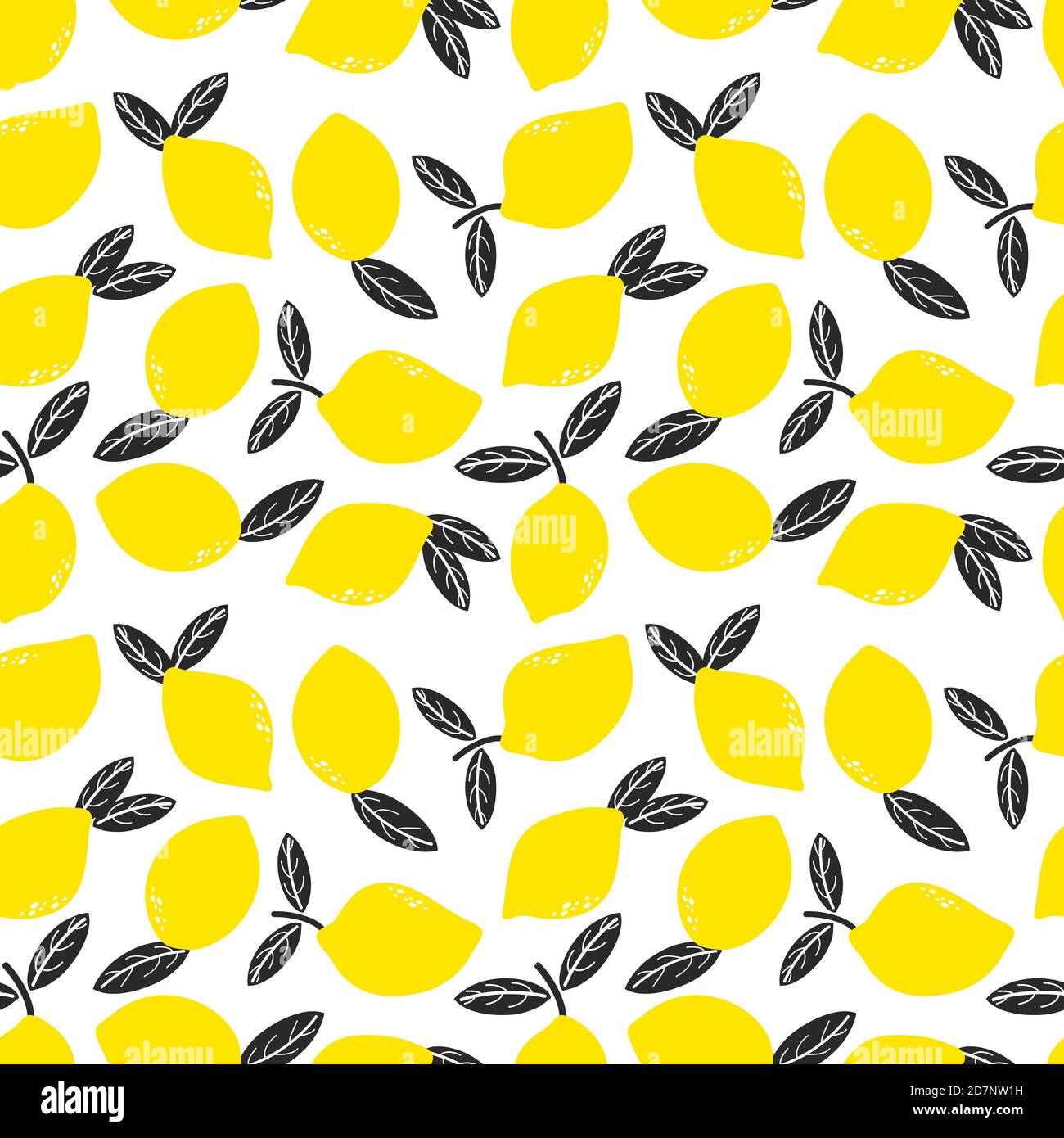 Doodle yellow lemons with leaf vector seamless pattern. Illustration of yellow fruit lemon ...