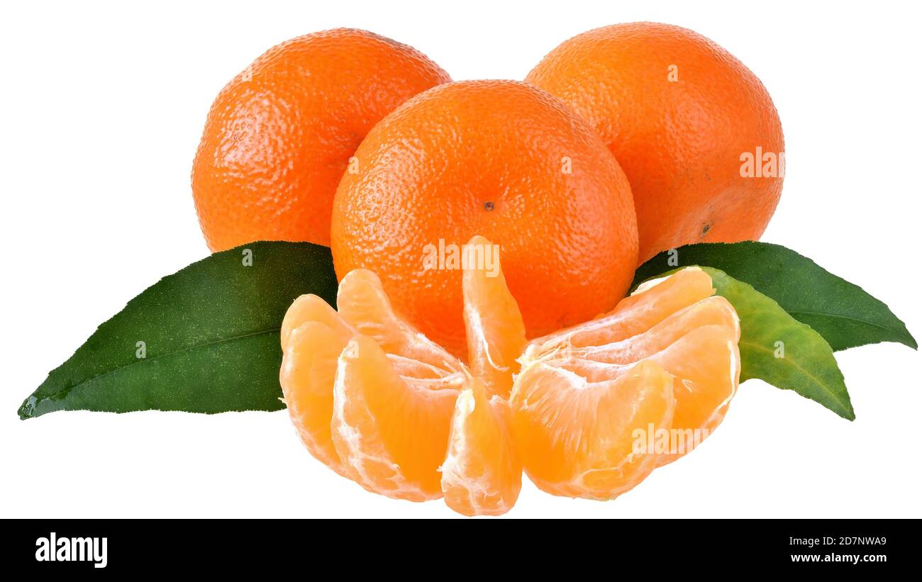 tangerine part with leaf isolated on white background Stock Photo - Alamy