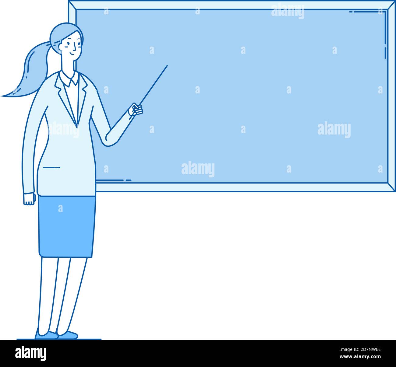 Woman teacher. Young female professor teaching at blackboard in ...